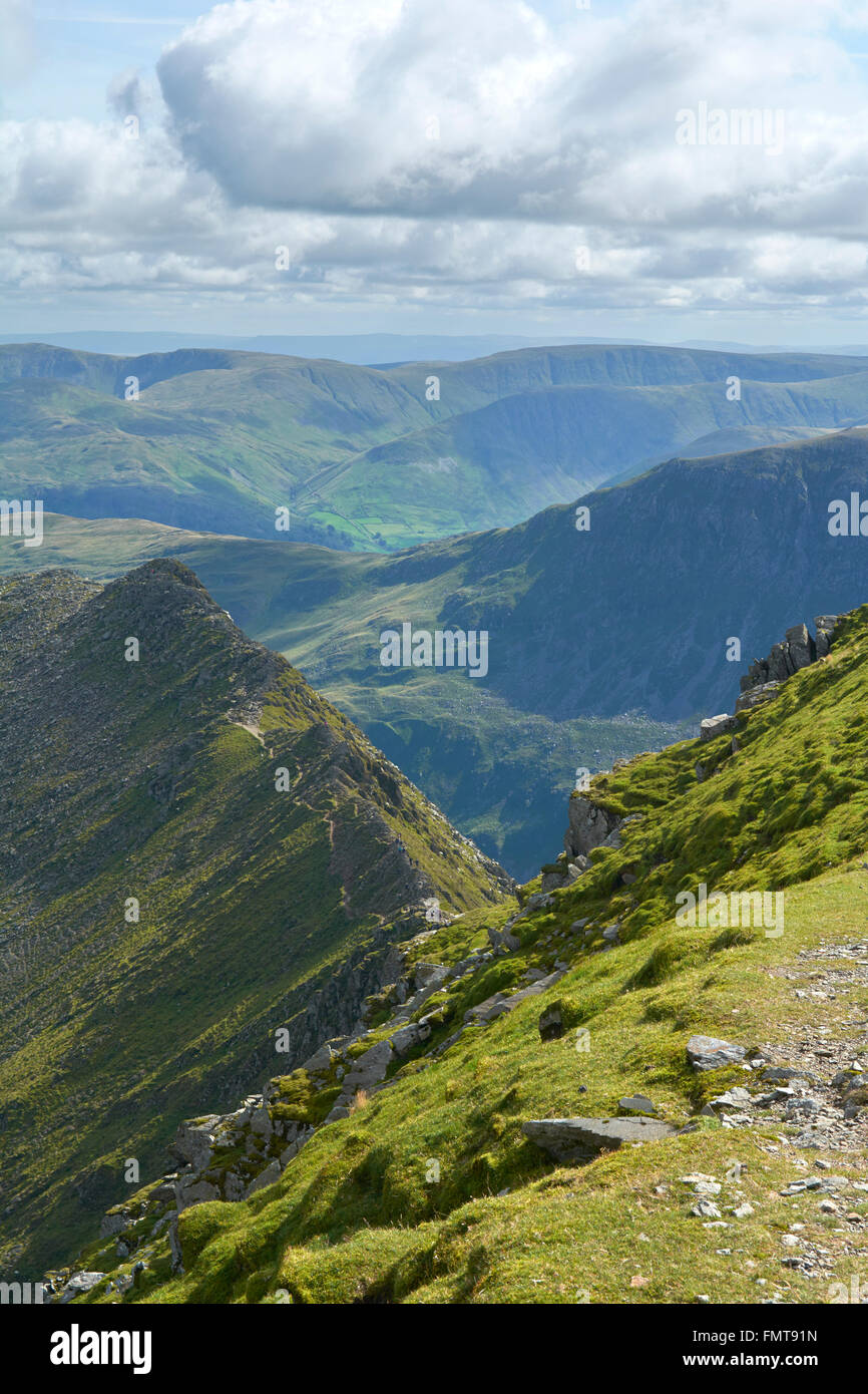 View from Hellvellyn Summit down Striding Edge- Lake District, England ...