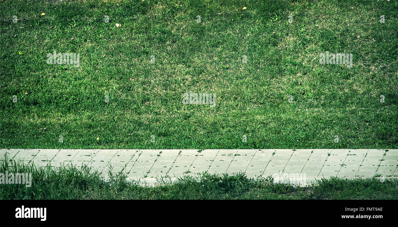 grass-lawn with tiled path Stock Photo - Alamy