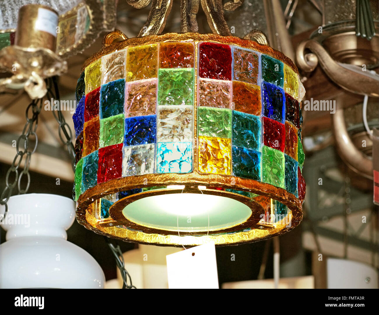 retro style chandelier in shop Stock Photo - Alamy