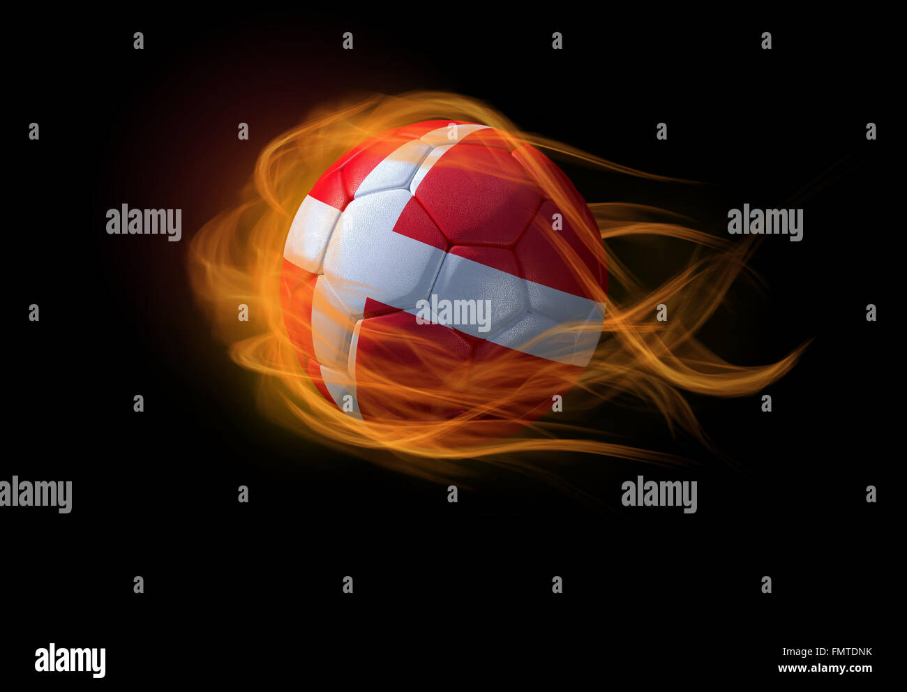 Soccer ball with the national flag of Denmark on fire Stock Photo - Alamy