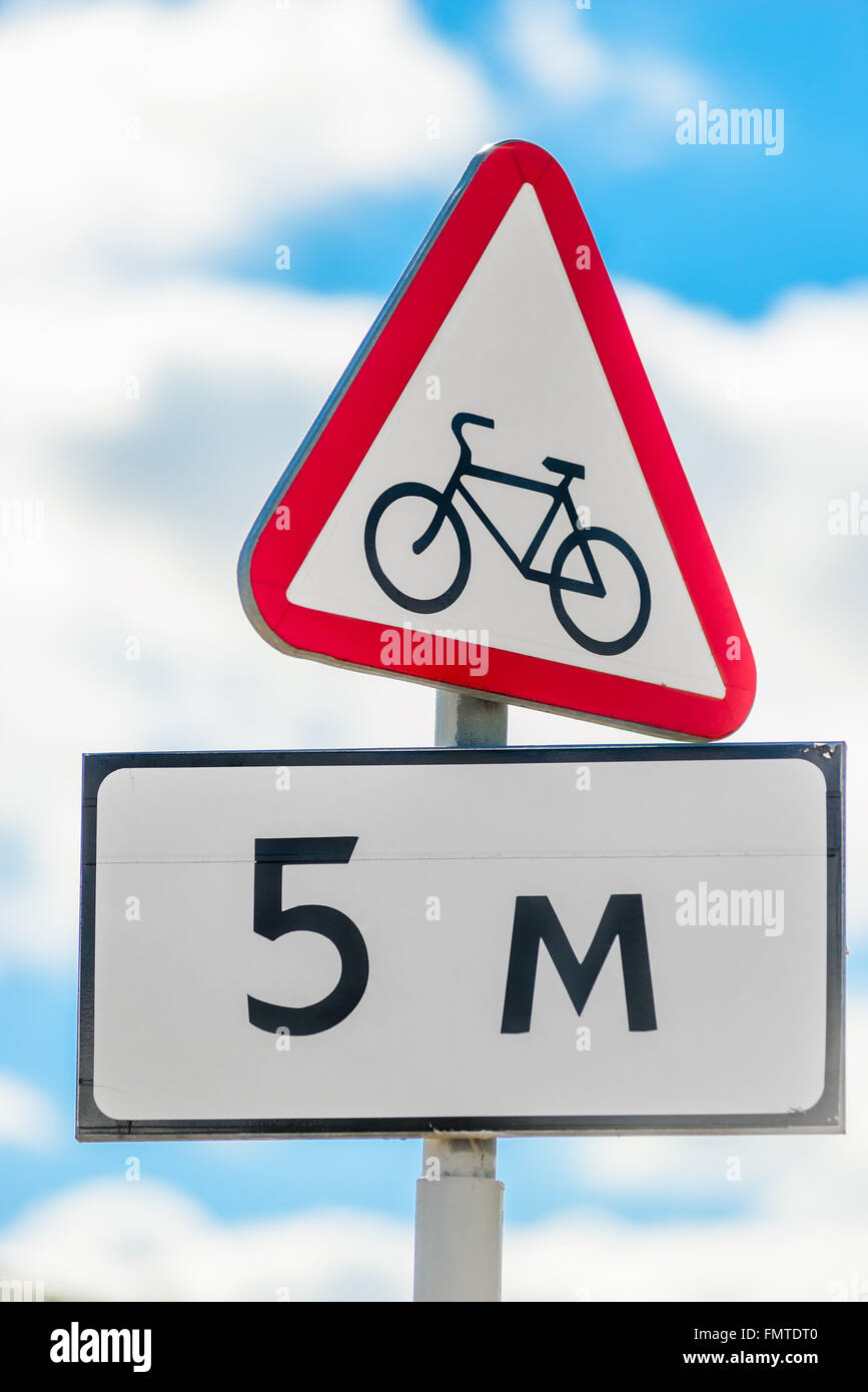 warning road sign "intersection with the cycle path Stock Photo - Alamy
