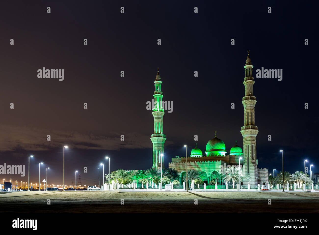 Al Samha, Abu Dhabi, UAE- February 2nd 2016; A mosque illuminated with ...