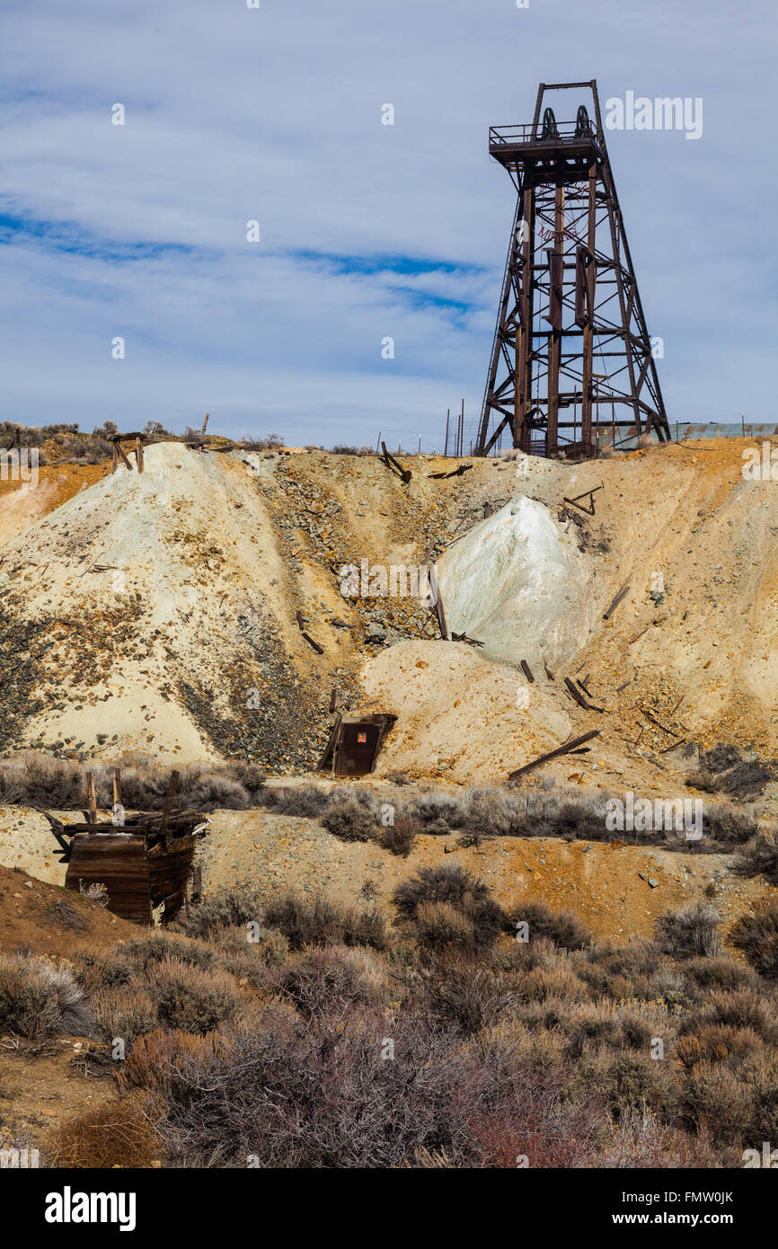 Shaft gantry at an old silver mine in Silver City, Nevada Stock Photo ...