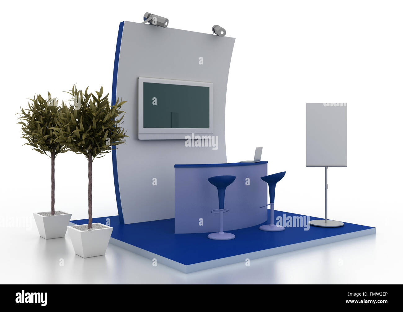 Blank and empty trade kiosk on white, original design, 3d illustration ...