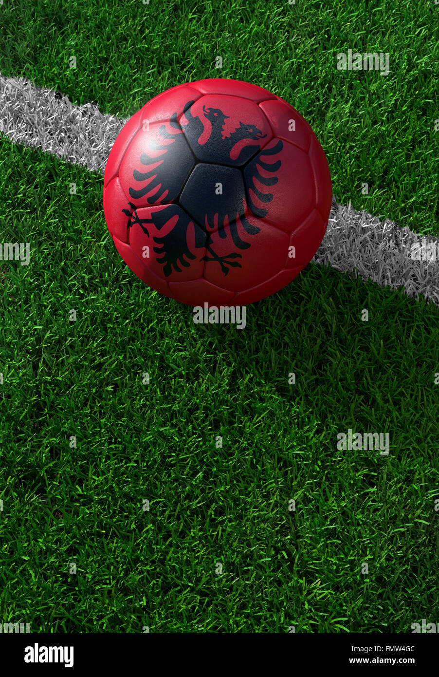 Soccer ball and national flag of Albania lies on the green grass Stock ...