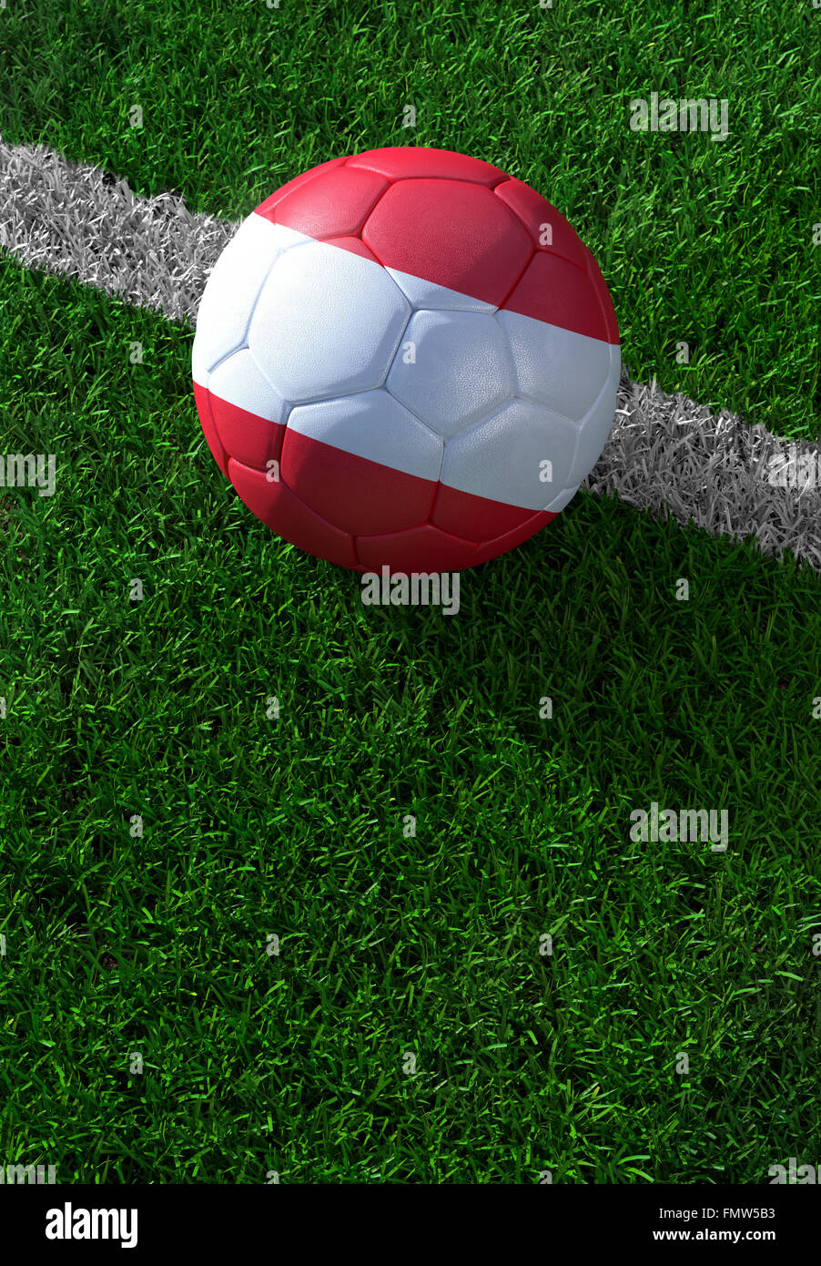 Soccer ball and national flag of Austria lies on the green grass Stock ...