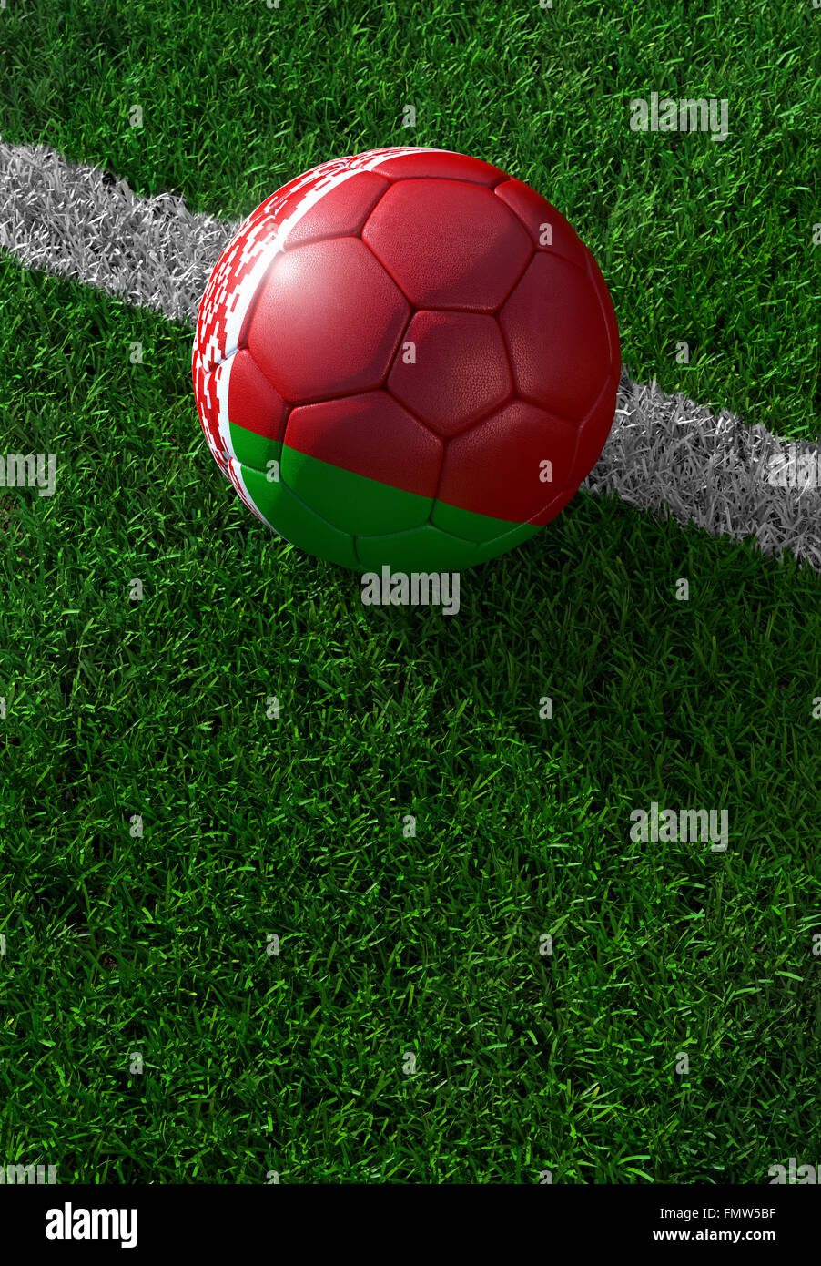 Soccer ball and national flag of Belarus, lies on the green grass Stock ...