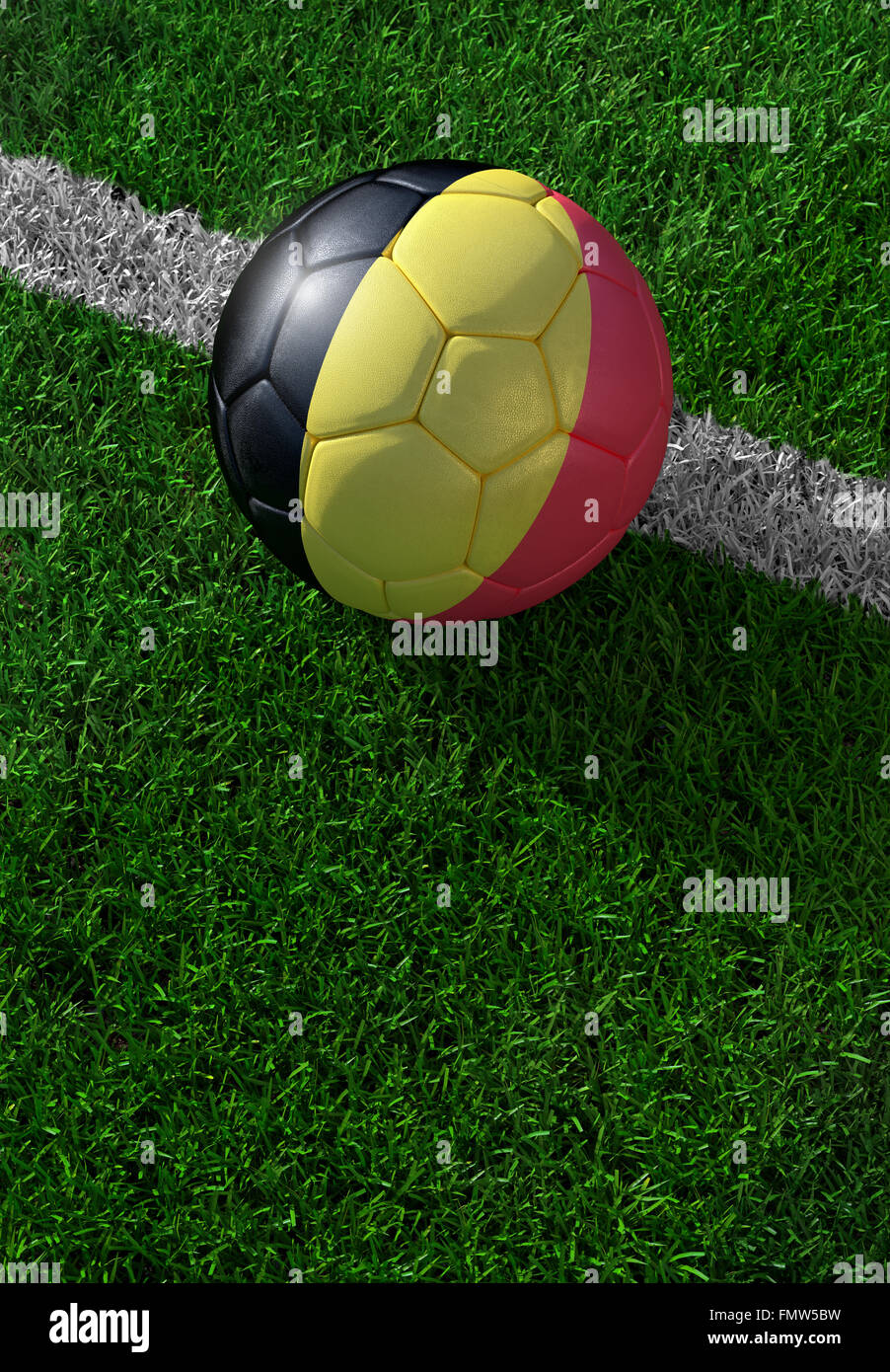 Soccer ball and national flag of Belgium lies on the green grass Stock ...
