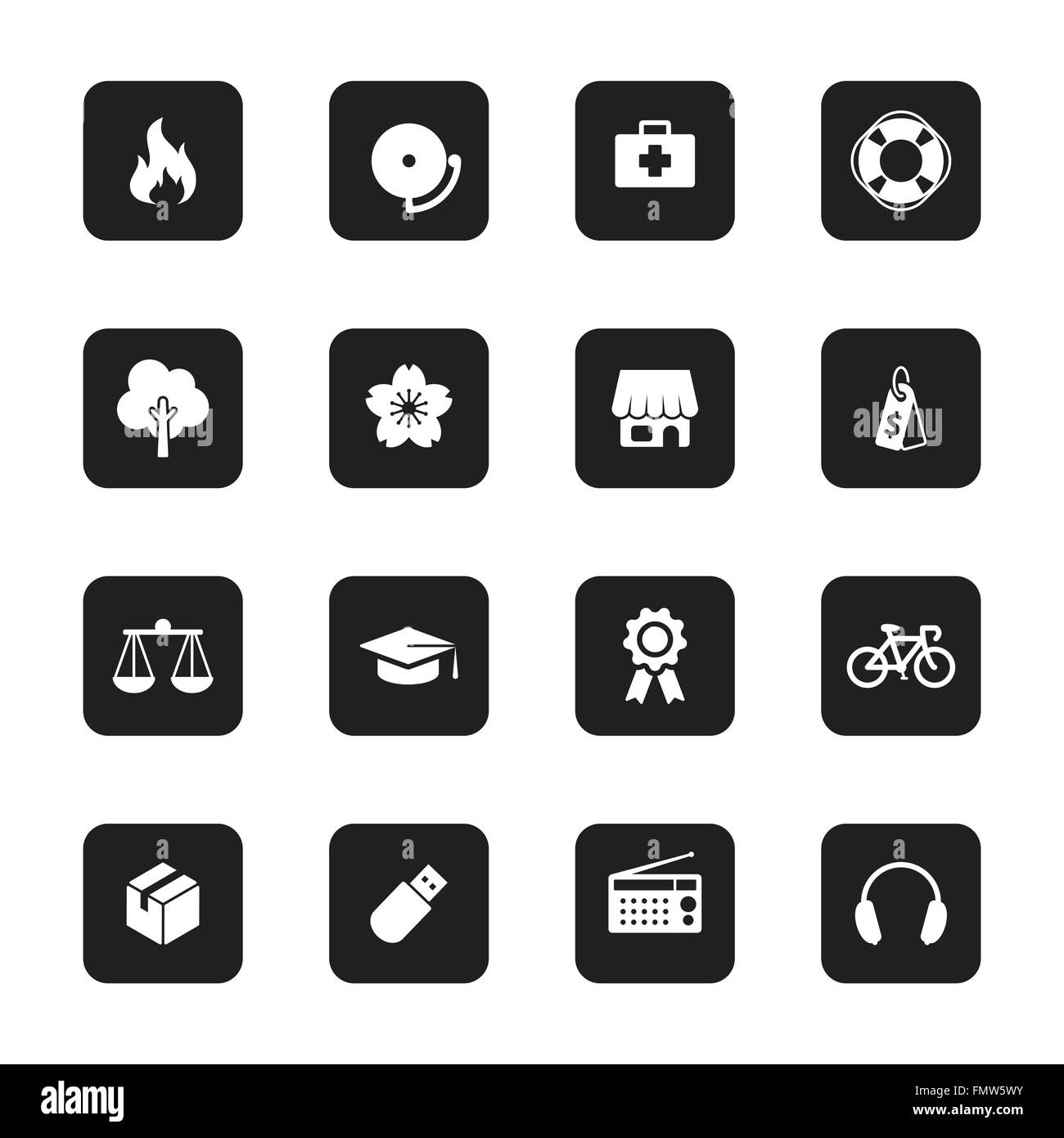 [EPS10] black flat safety and miscellaneous icon set on rounded ...