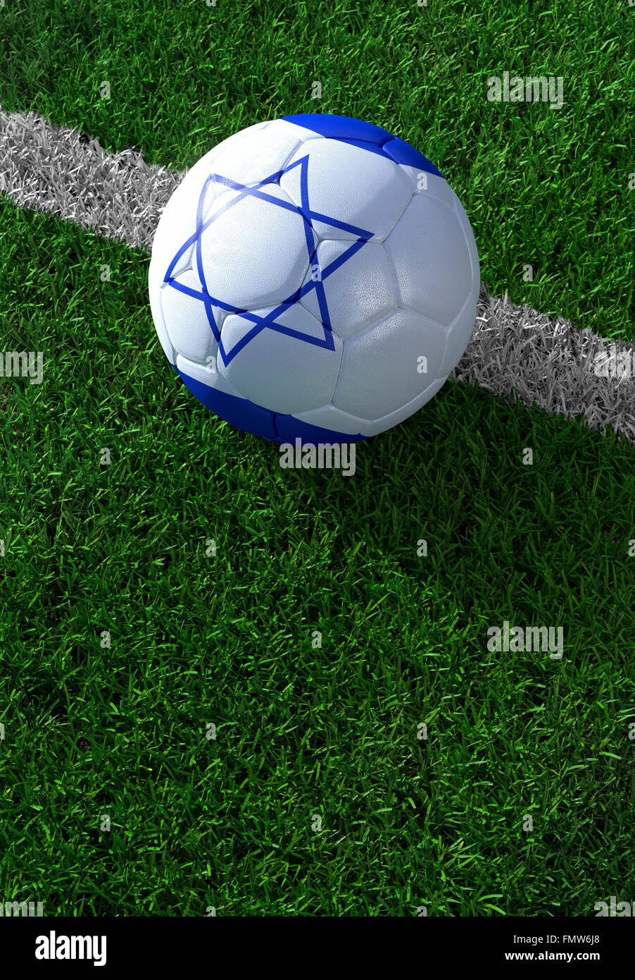 Soccer ball and national flag of Israel lies on the green grass Stock ...