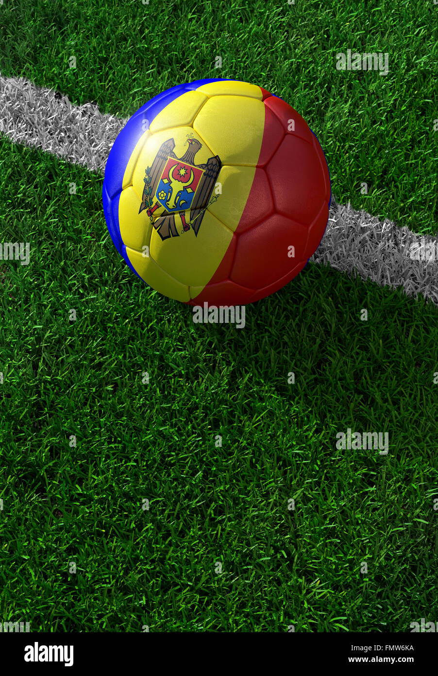 Soccer ball and national flag of Moldova lies on the green grass Stock ...