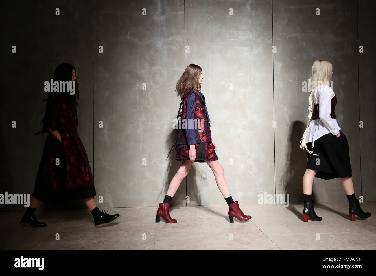 Lisbon, Portugal. 12th Mar, 2016. Models present creations from the ...