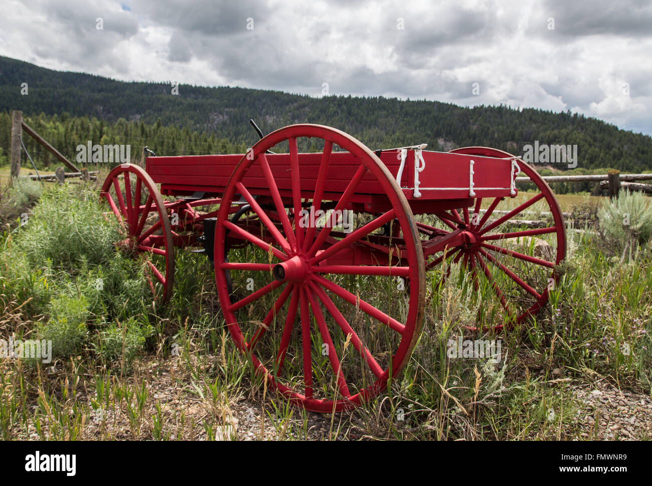 Old Red Wagon in Wyoming Stock Photo - Alamy