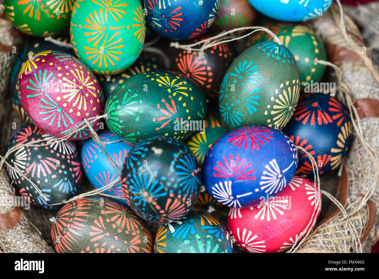 Traditional painted eastern eggs in handicraft mart Kaziukas, Vilnius ...