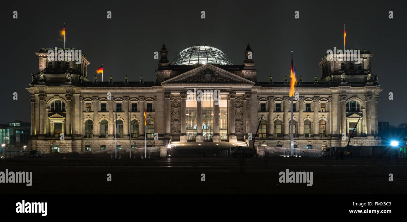 Reichstag building in the night illumination. Reichstag building - is ...