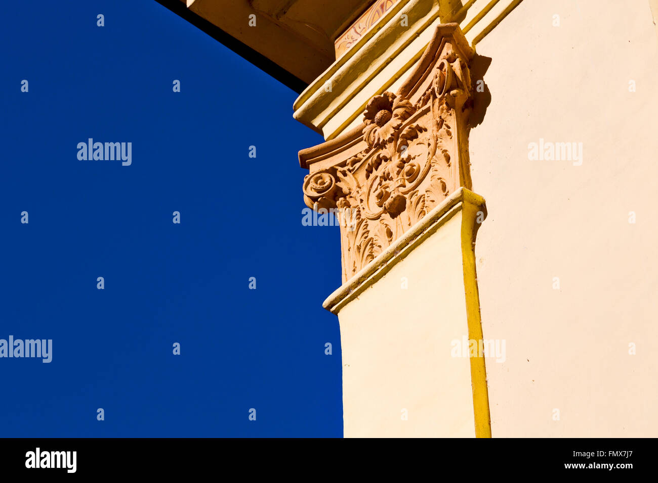 white abstract old column in the country of morocco and marble brick ...