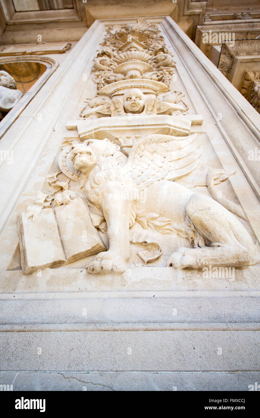 marble in old historical construction italy europe milan and statue ...