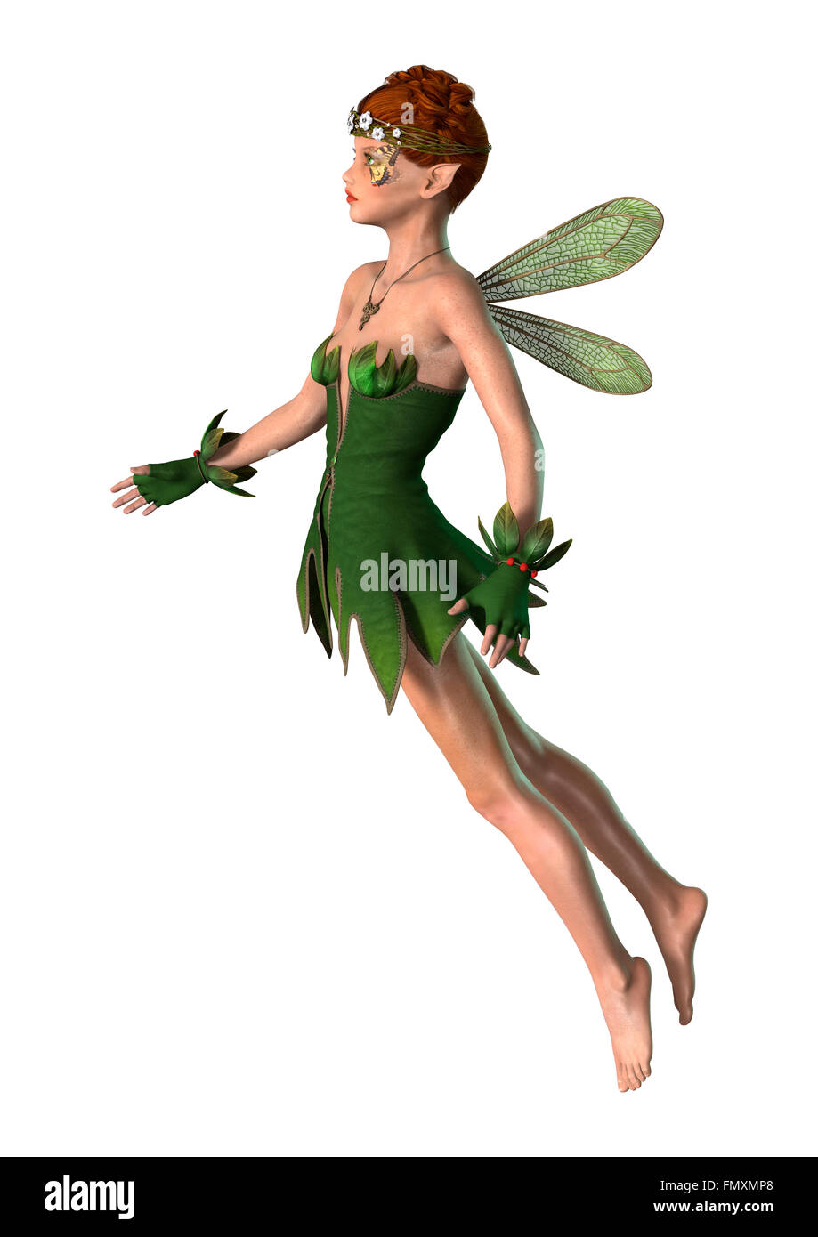 Digital render of a pretty spring fairy flying isolated on white ...