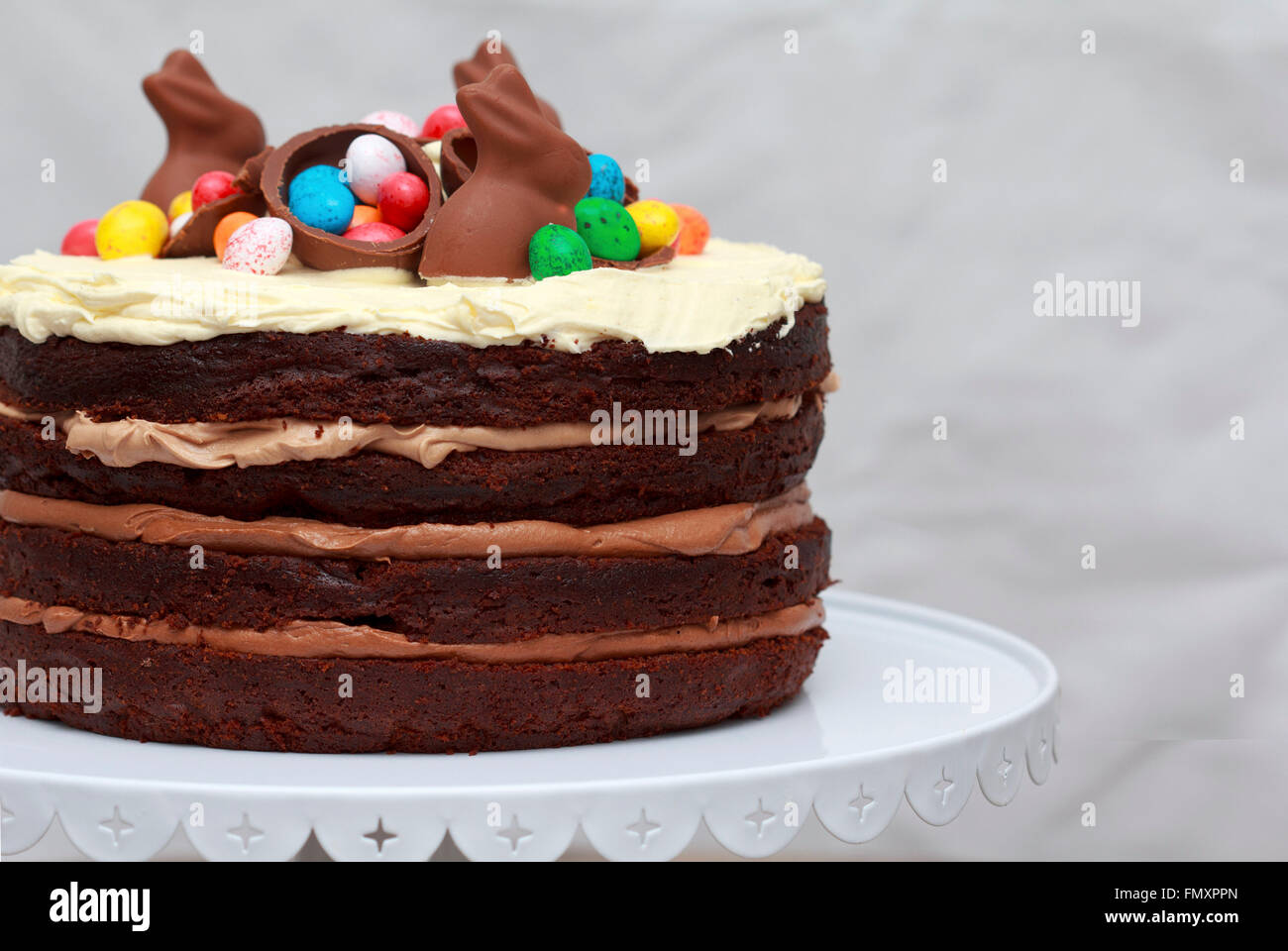 Triple Chocolate Nutella Easter Layer Cake, Easter decoration Stock Photo - Alamy