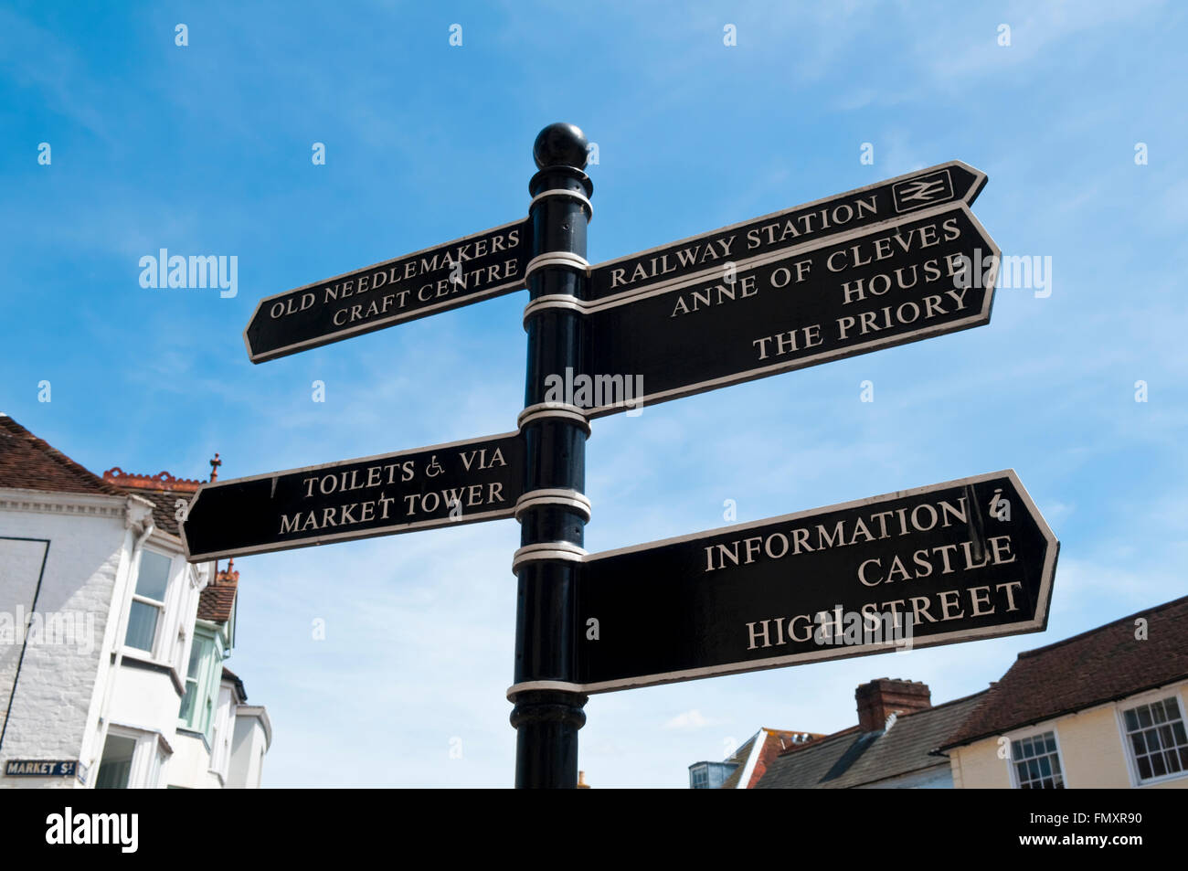 A vintage style tourist information street sign in Lewes, East Sussex ...