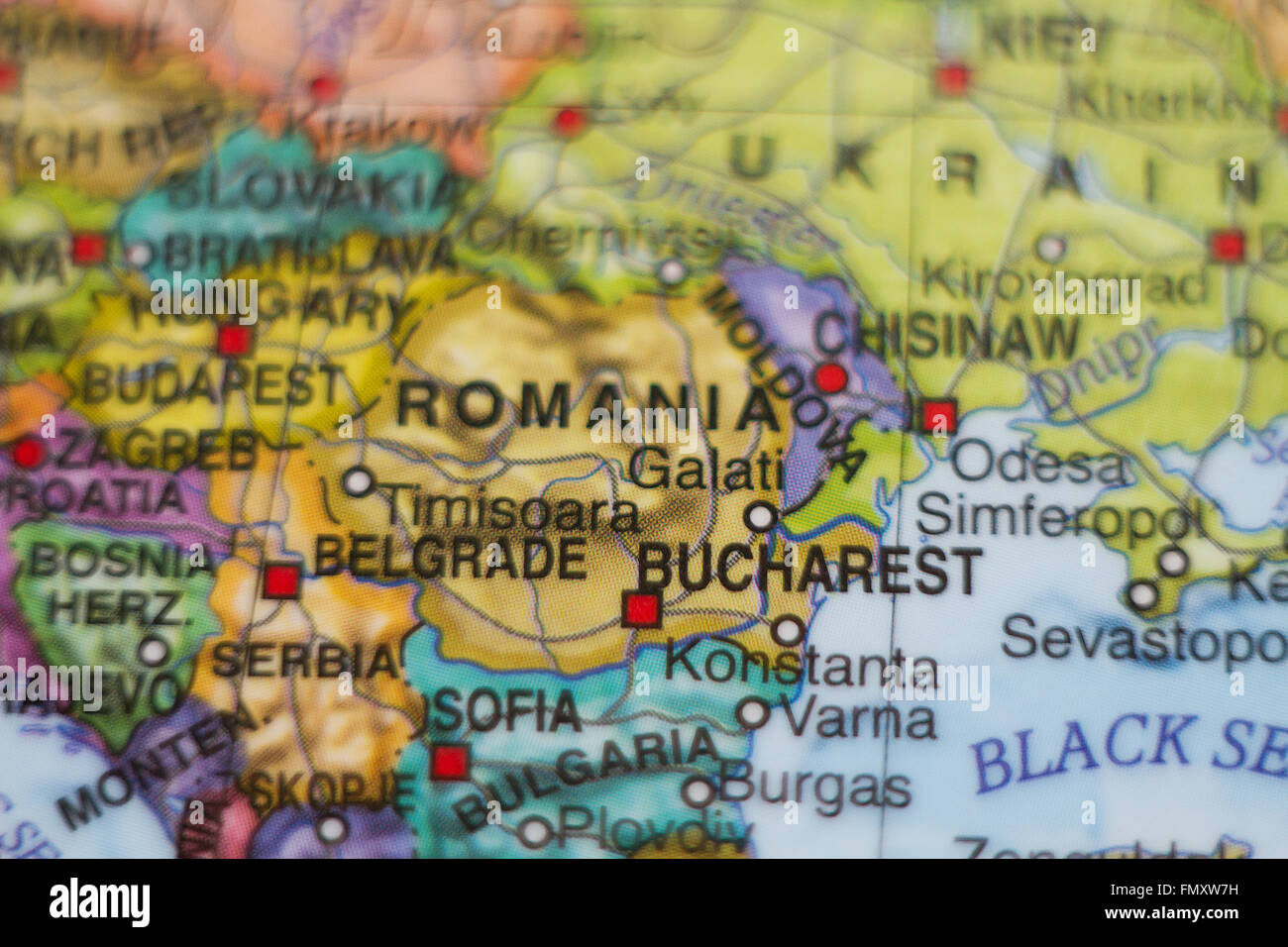 Beautiful photo of a map of Romania and the capital Bucharest Stock ...