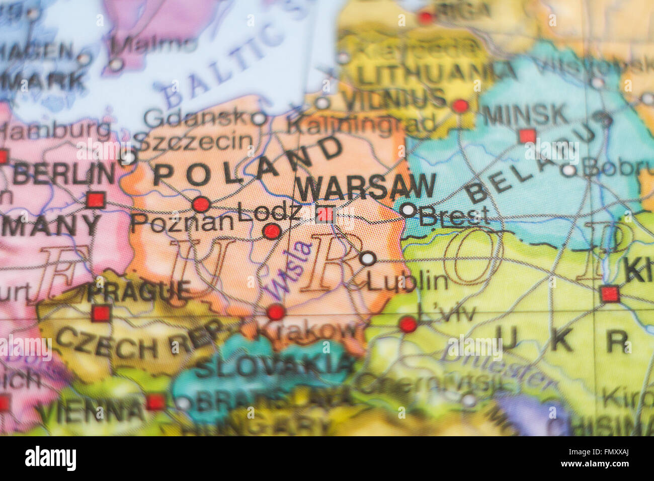 Photo of a map of Poland and the capital Warsaw Stock Photo - Alamy
