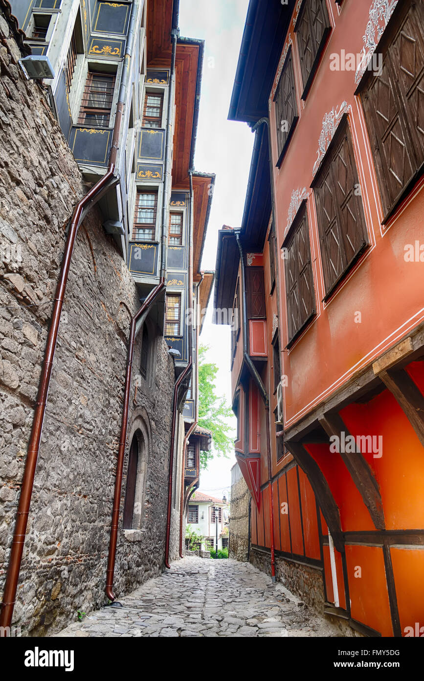 Typical architecture,historical medieval houses,Old city street view ...