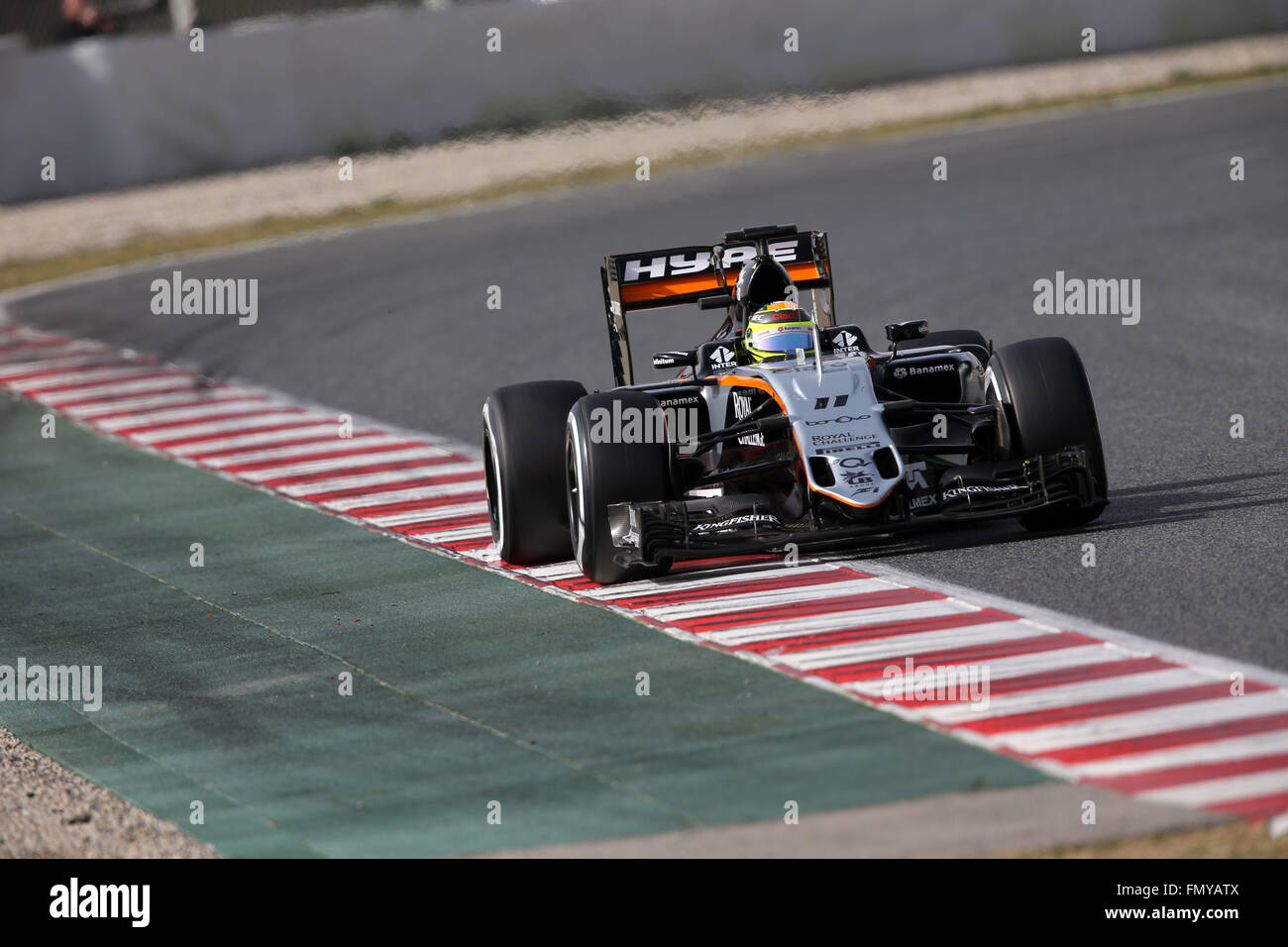 Mexican Formula One driver Sergio Perez Mendoza of Force India steers ...