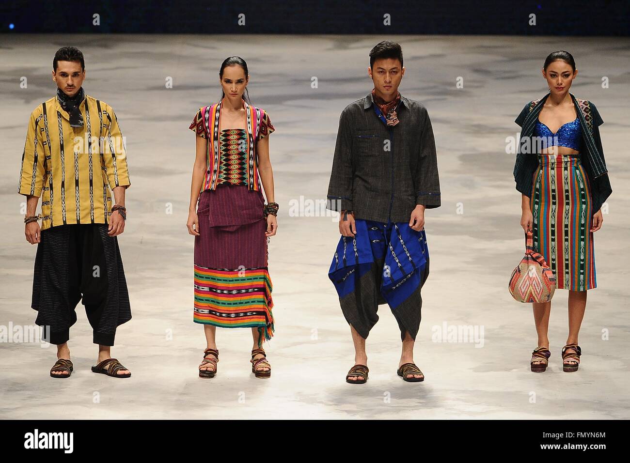 Jakarta, Indonesia. 13th Mar, 2016. Models showcase designs by WD at ...