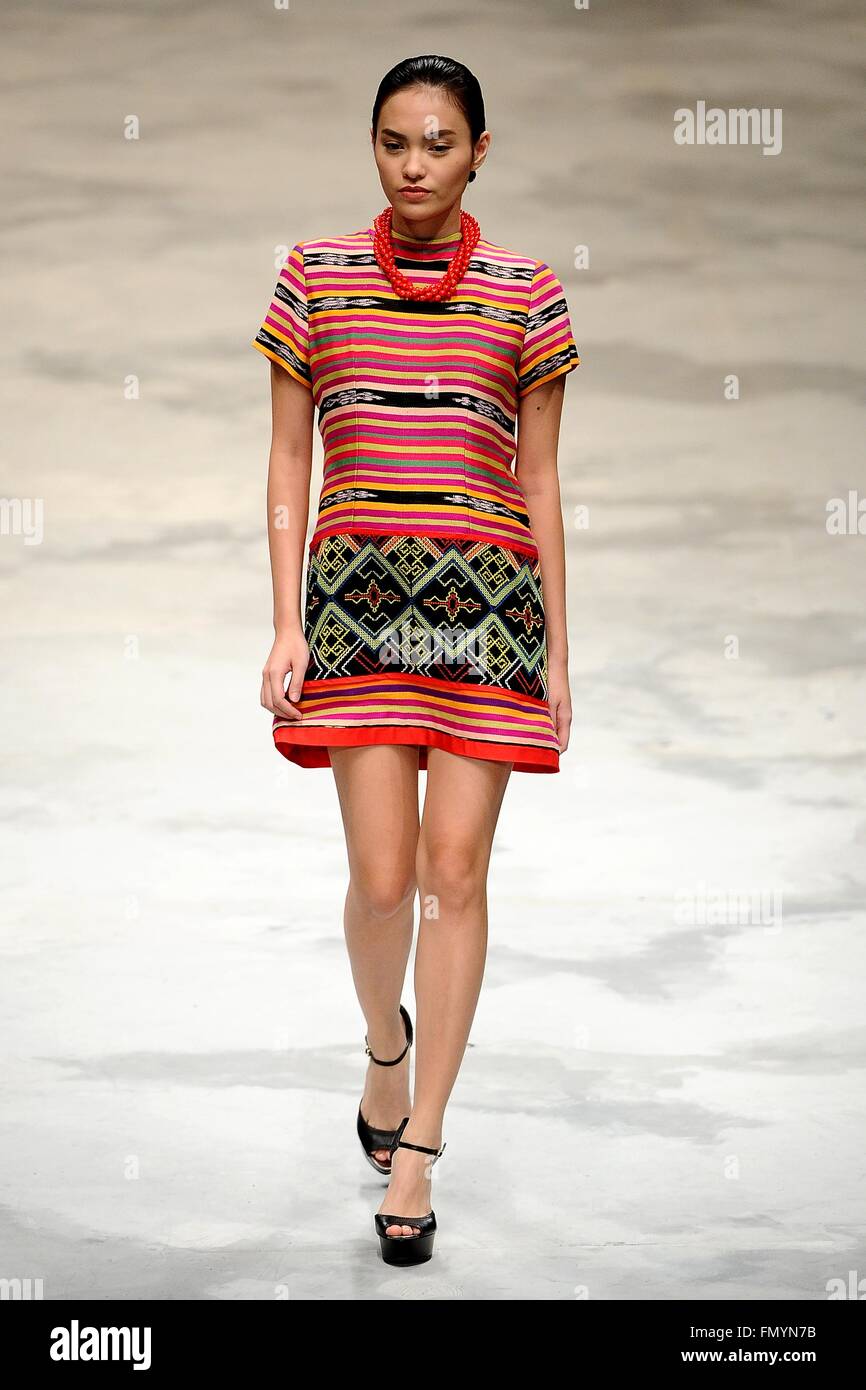 Jakarta, Indonesia. 13th Mar, 2016. A model showcases designs by Hamy ...