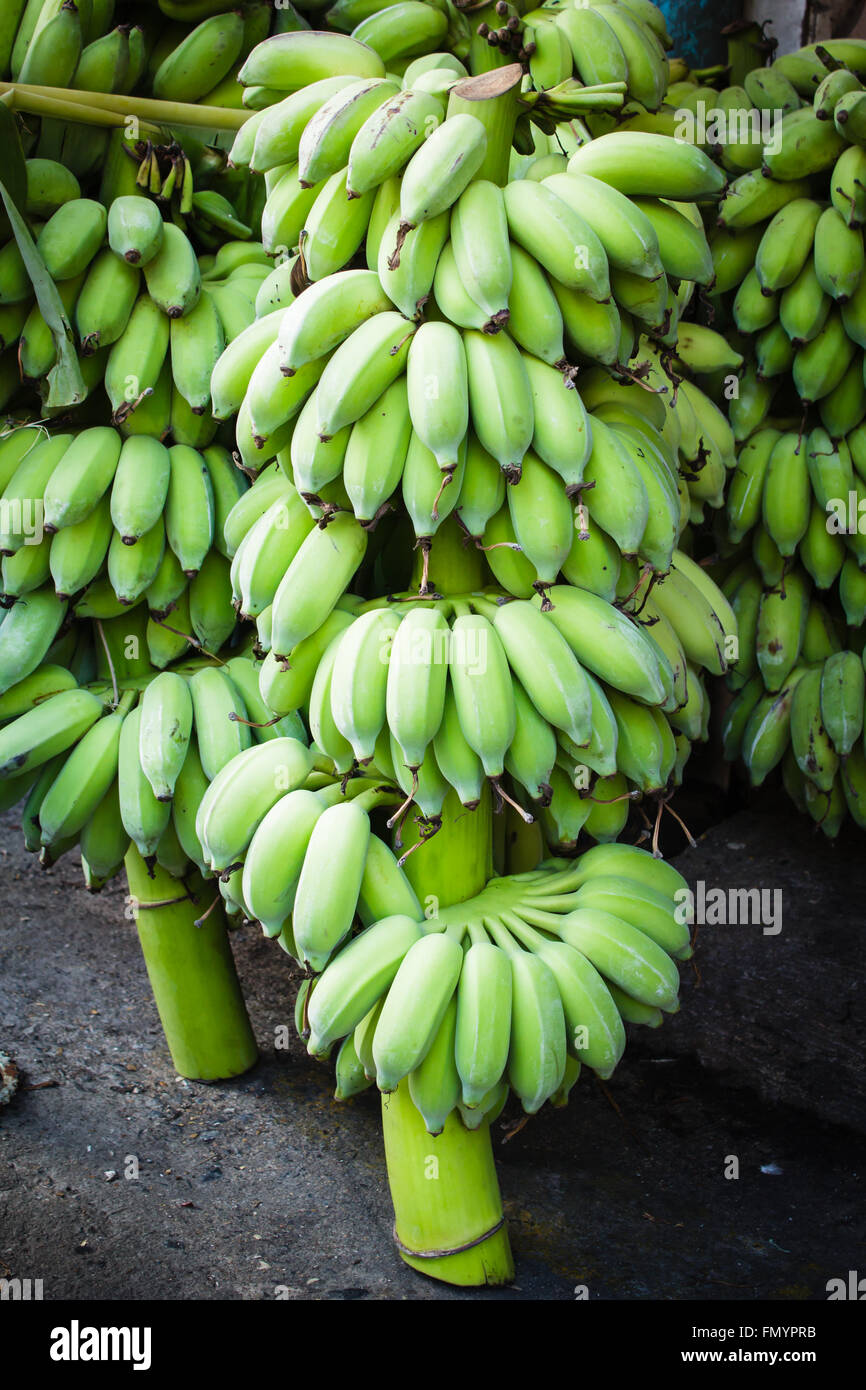 Bunch of fresh green bananas at market Stock Photo - Alamy
