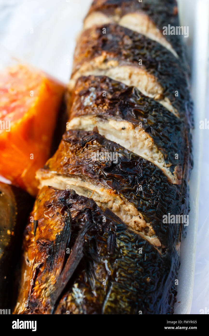 Grilled saba fish with sweet sauce, thai style Stock Photo - Alamy