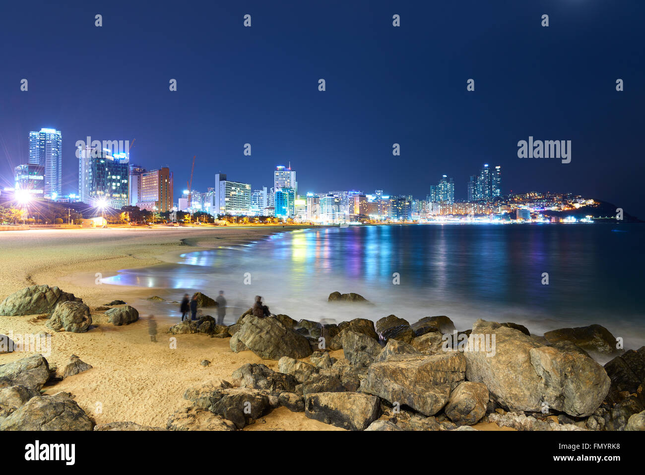 Night view of Haeundae beach. Haeundae beach is Busan's most popular ...