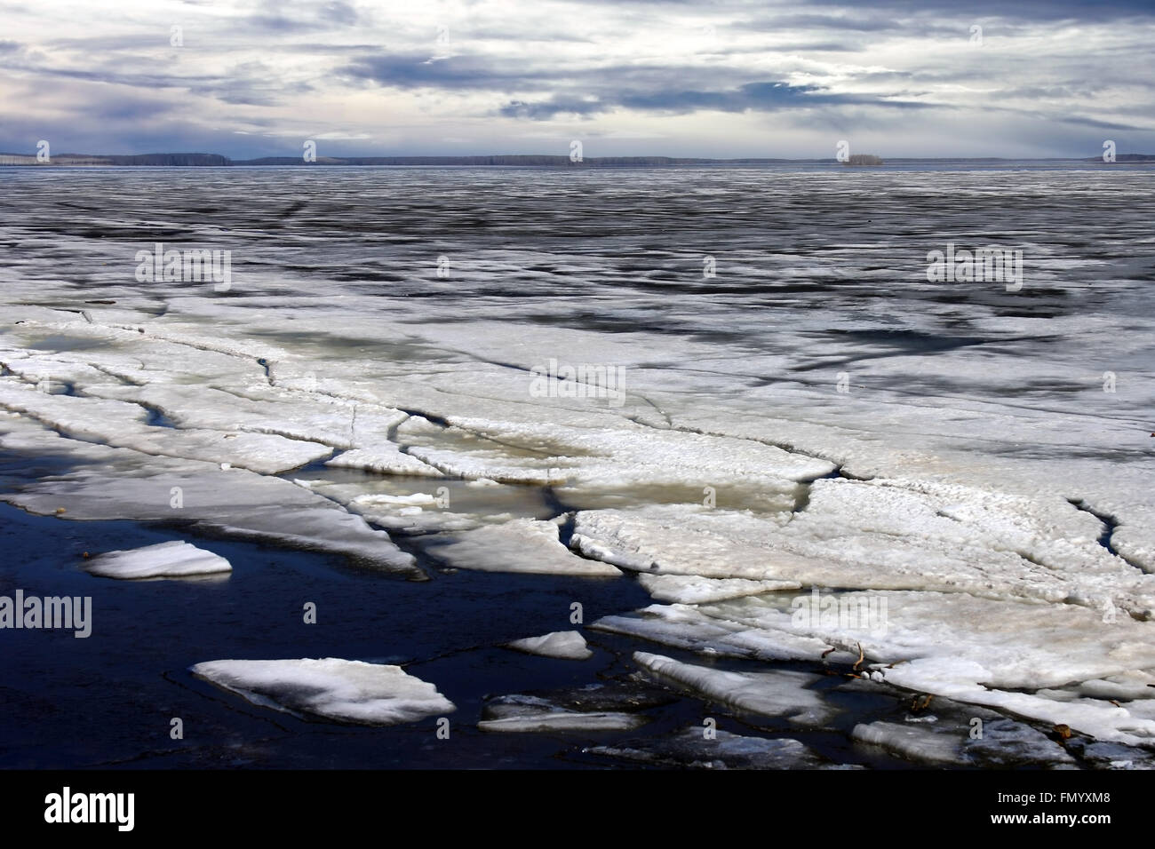 Melting ice on the river in the spring Stock Photo - Alamy