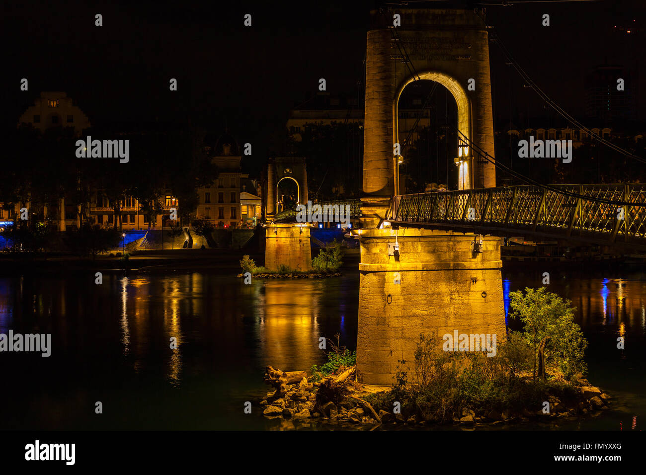 Old Passerelle du College bridge over Rhone river in Lyon, France at ...