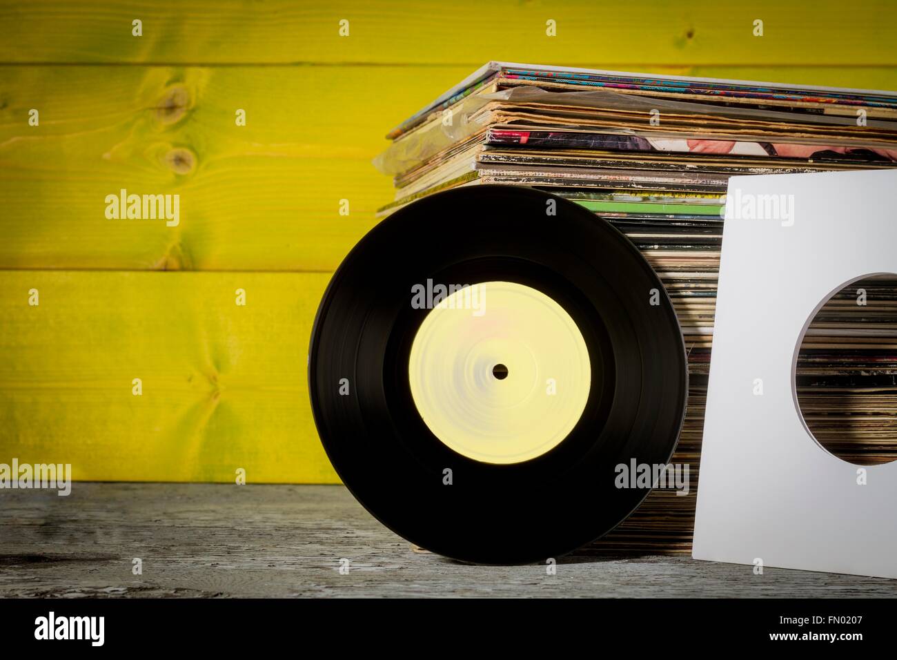 Records Stacked, One in Front Stock Photo - Alamy