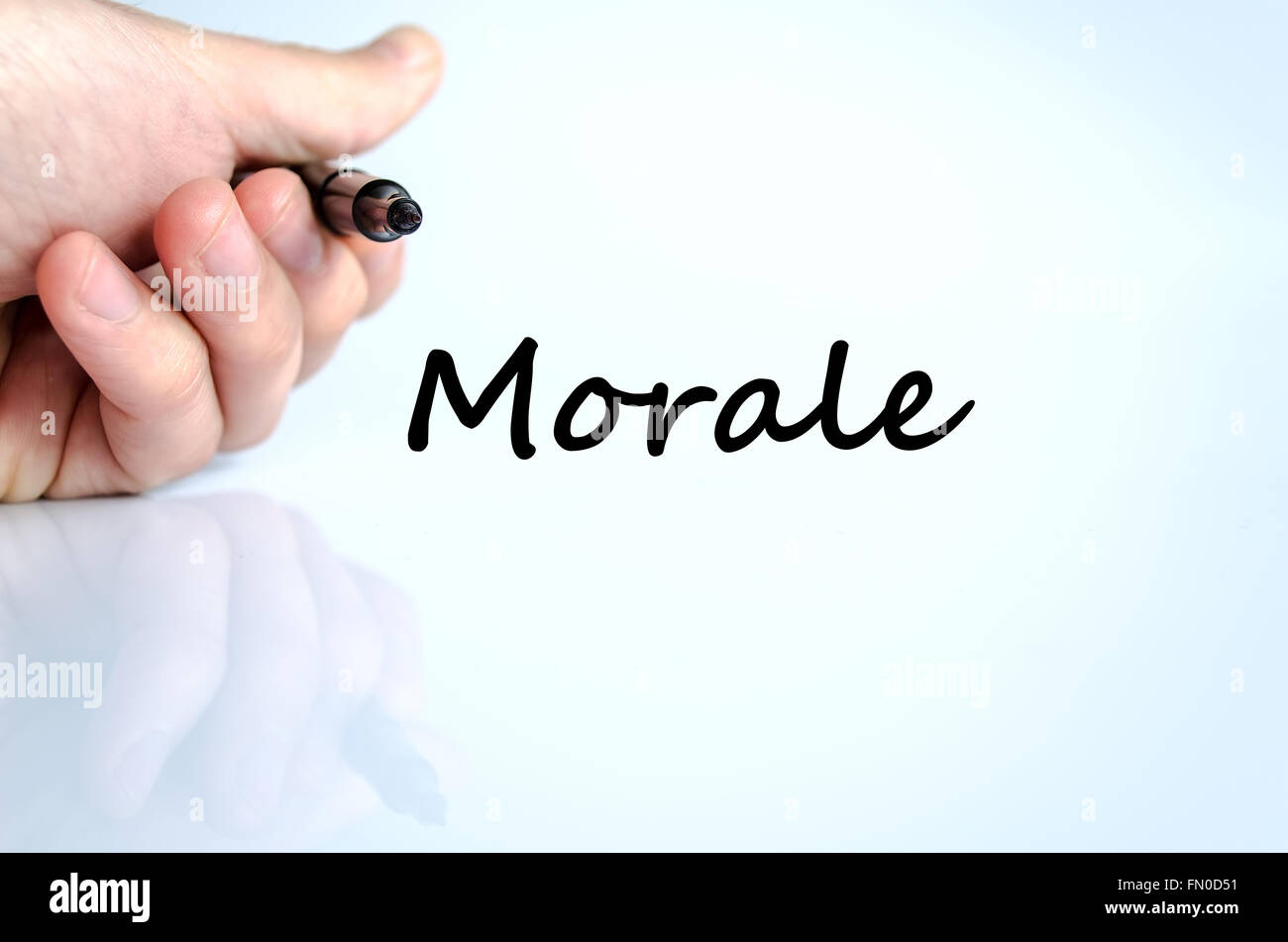 Morale text concept isolated over white background Stock Photo - Alamy