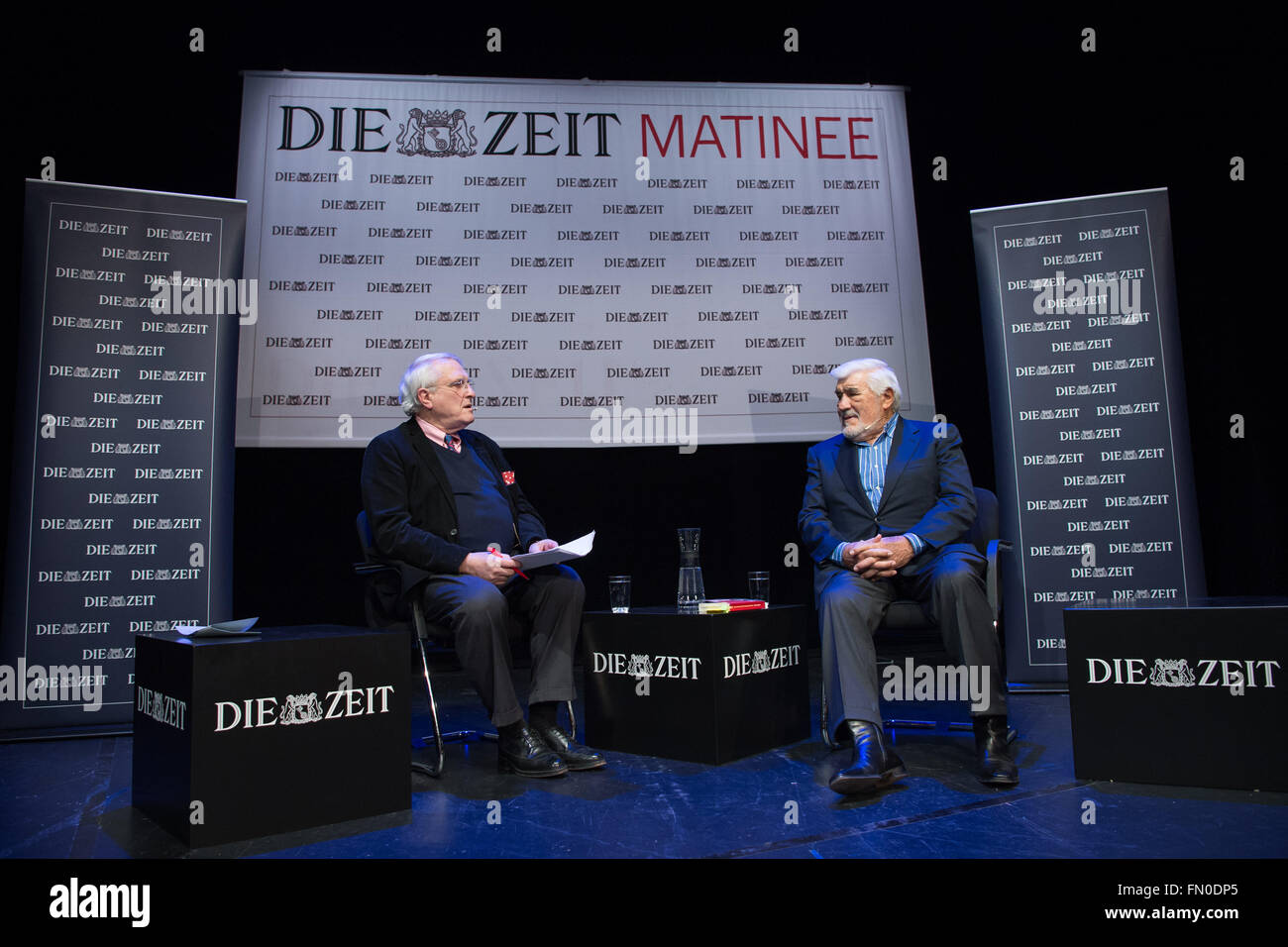 Hamburg, Germany. 13th Mar, 2016. German actor Mario Adorf (R) sits ...