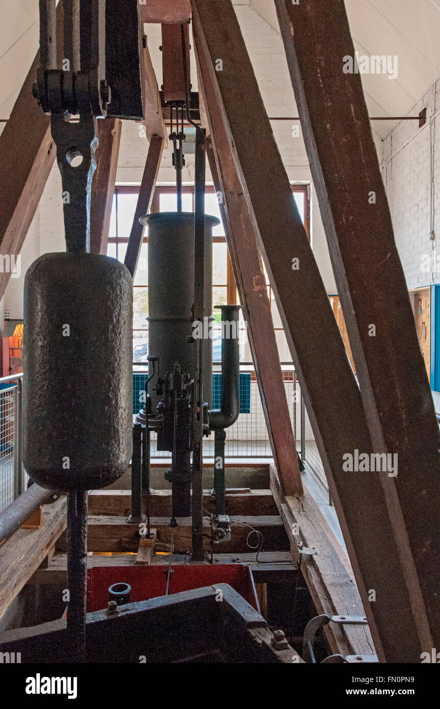 A working atmospheric steam engine housed in the Newcomen Engine House ...