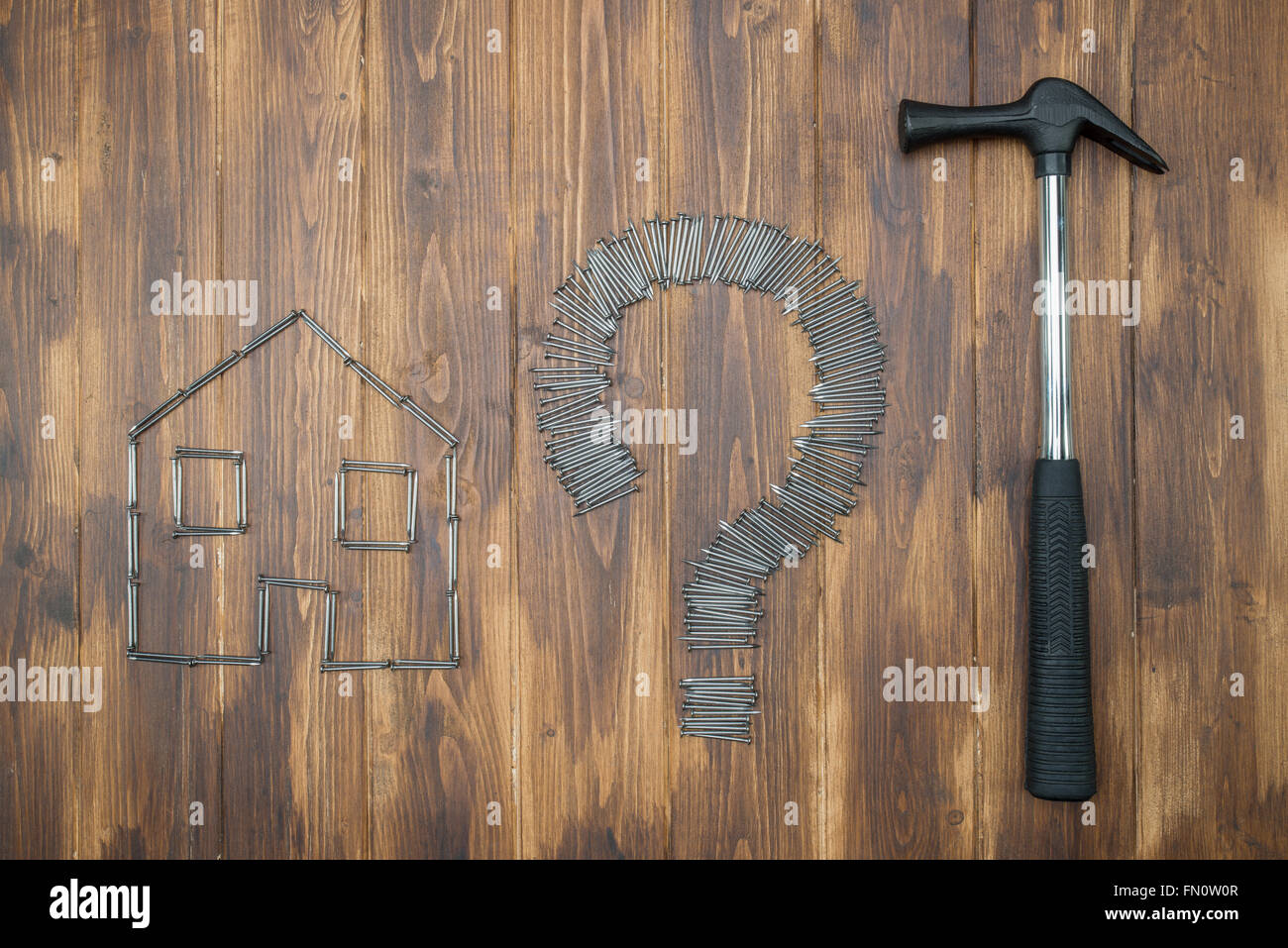 Housing Care problem Solution, repair by diy, Group of nail with hammer ...