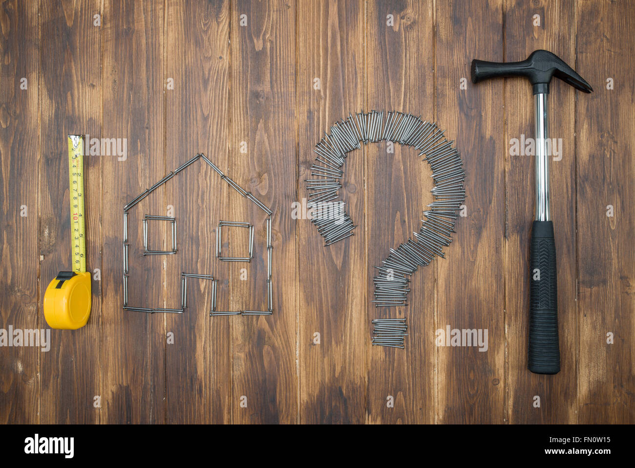 Housing Care problem Solution, repair by diy, Group of nail with hammer ...