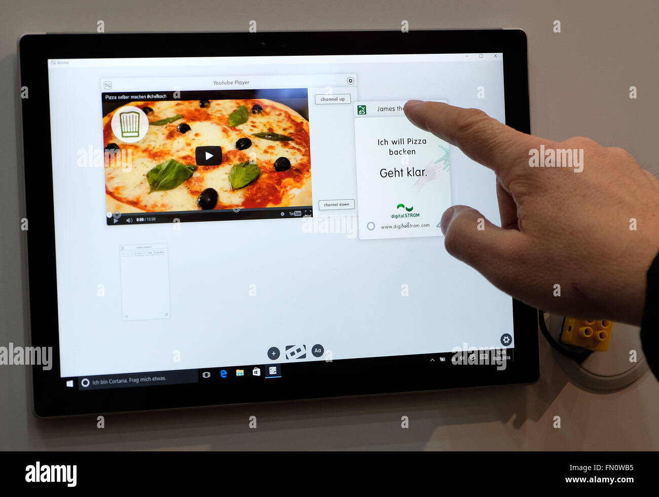 Hanover, Germany. 13th Mar, 2016. A recipe for pizza is pulled up on ...