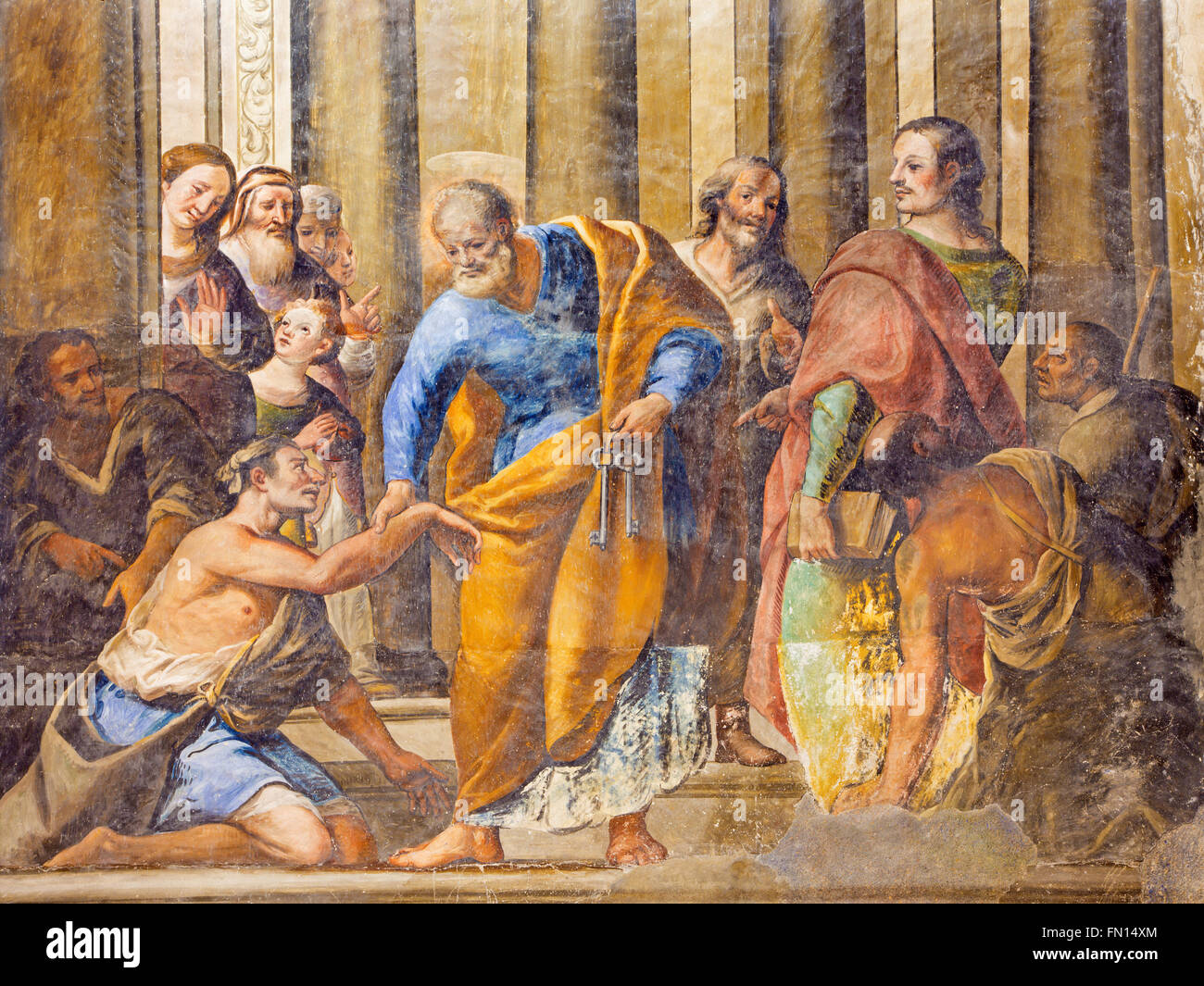 GRANADA, SPAIN - MAY 29, 2015: The fresco of scene as St Peter Healing ...