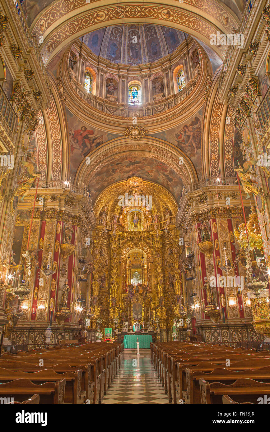 GRANADA, SPAIN - MAY 29, 2015: The nave of baroque church Basilica San ...