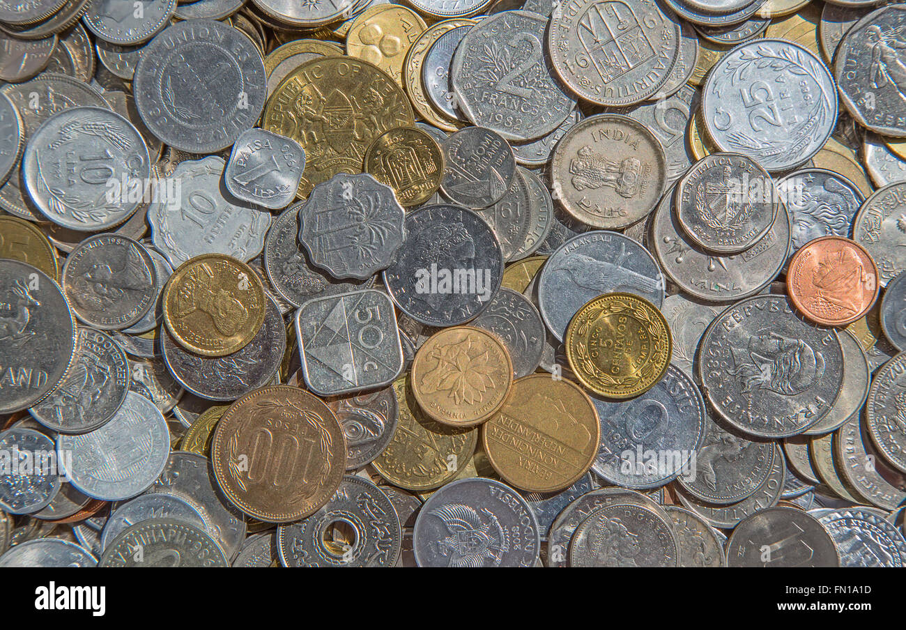 Collection of the old circulated coins Stock Photo - Alamy