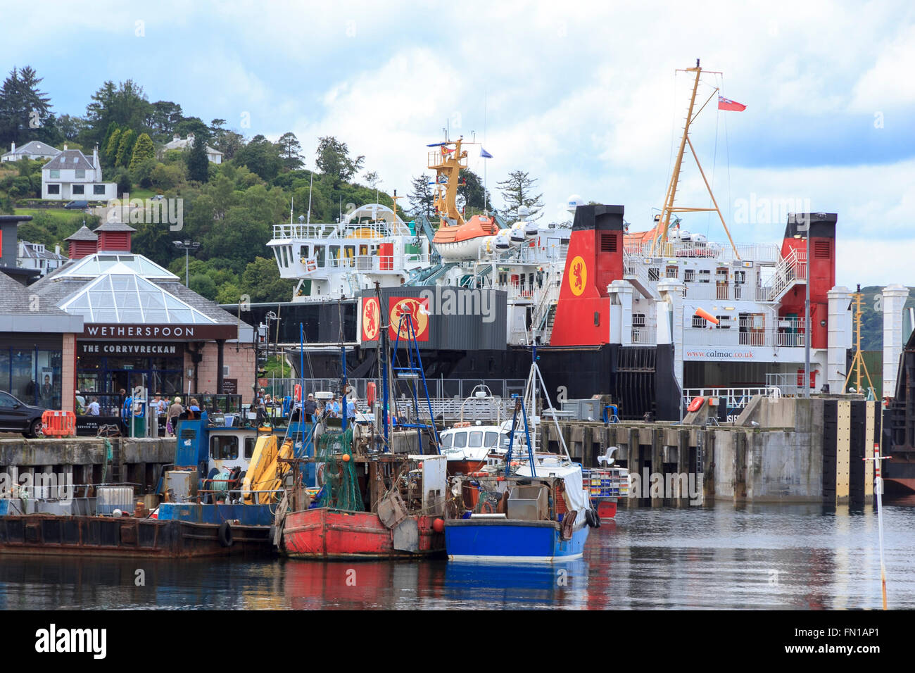 The Calmac car ferry Lord of the Isles moored in Oban harbour, with its ...