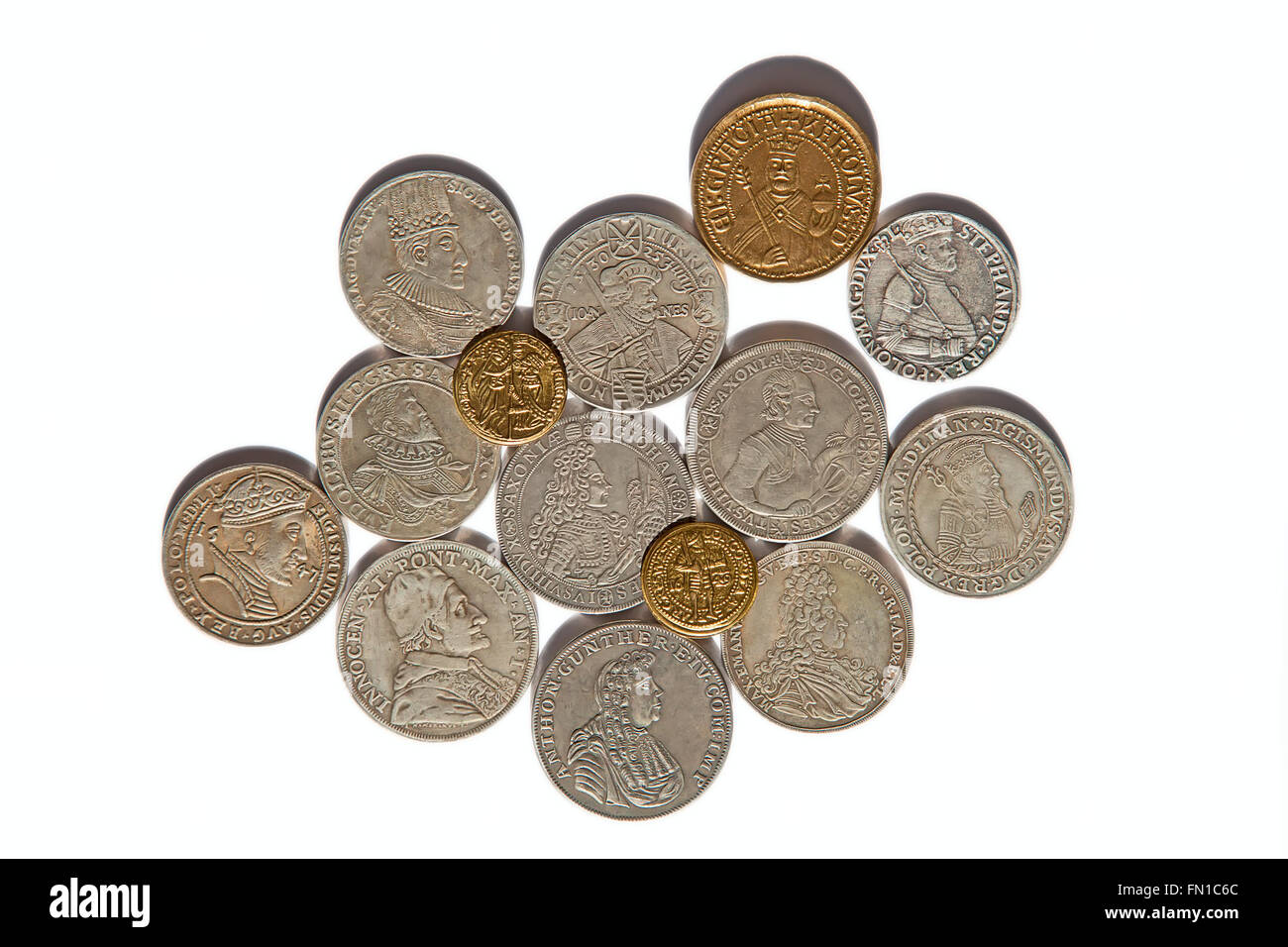 Collection of the medieval coins on the white background Stock Photo ...