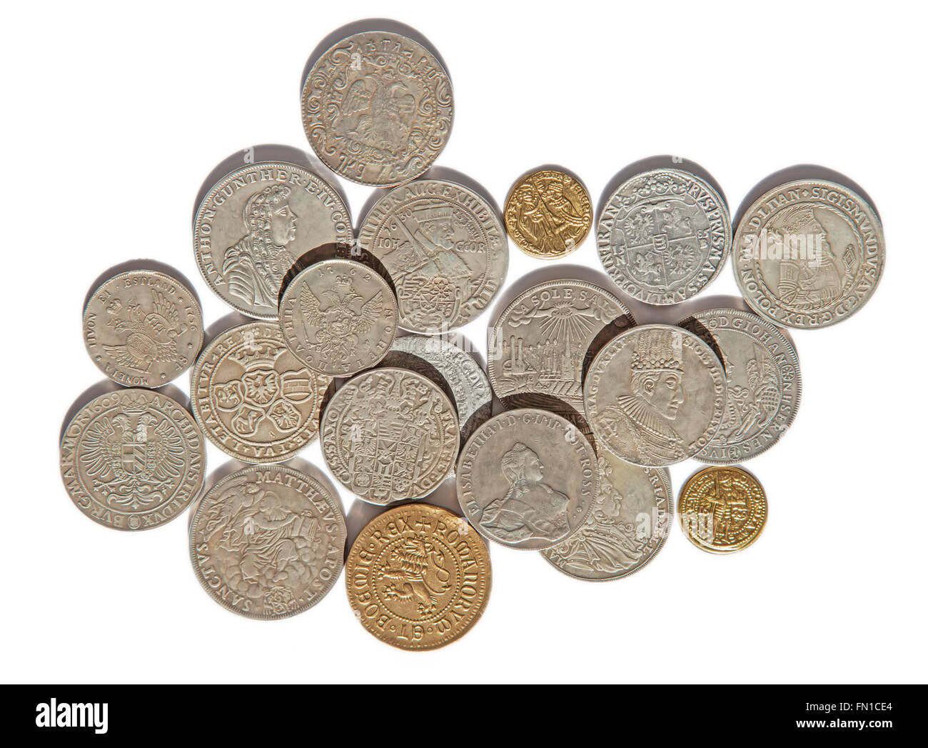 Collection of the medieval coins on the white background Stock Photo ...