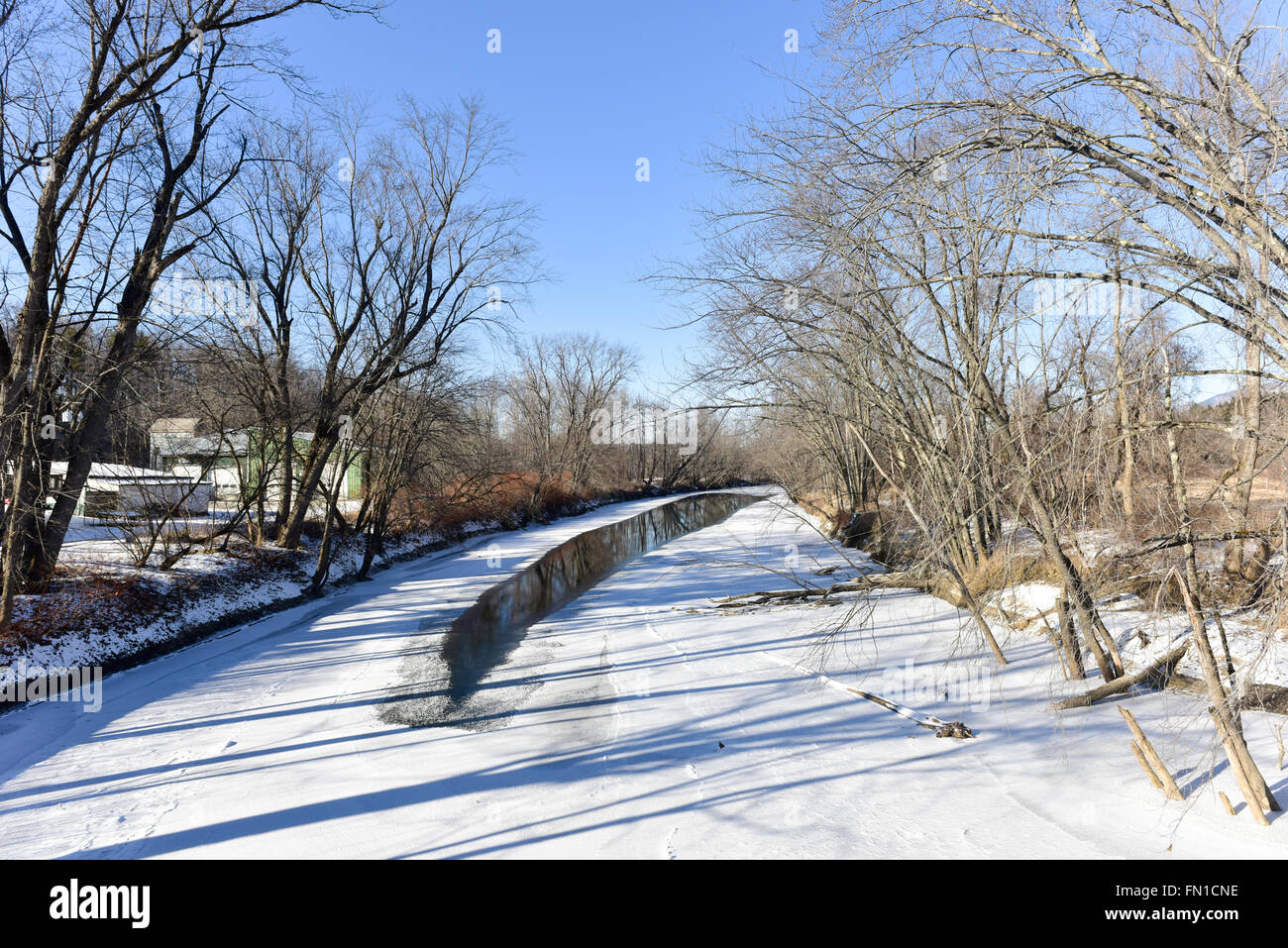 Snow covered Otter Creek River in Vermont from the Hammond Covered ...