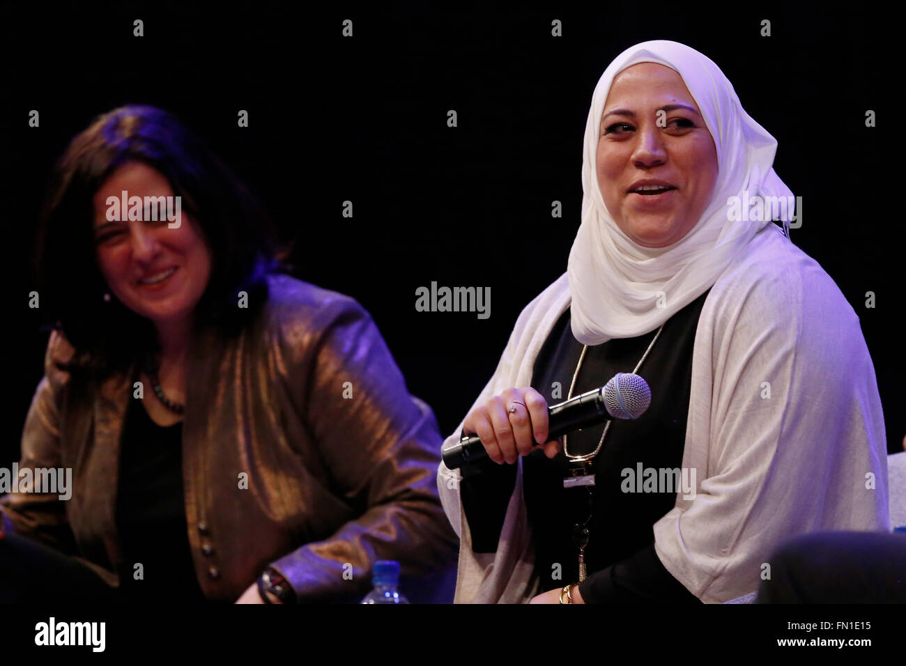 London, UK. 12th March, 2016. Mariana Katzarova (left) with Syrian ...